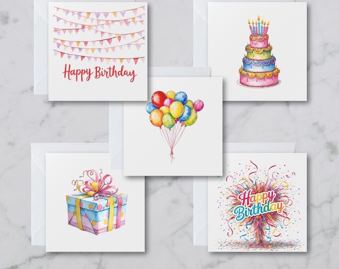 Handmade Birthday Cards, Pack of 5 Birthday Cards, Pack of Card ...