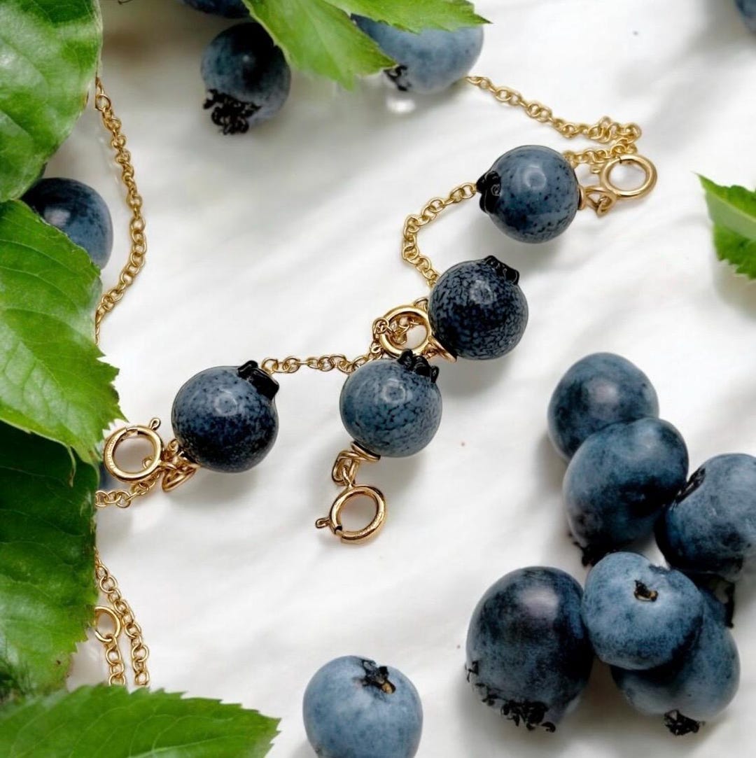 Murano Glass Blueberry Charms With 14k Gold Filled Clasp g.f. Chain ...