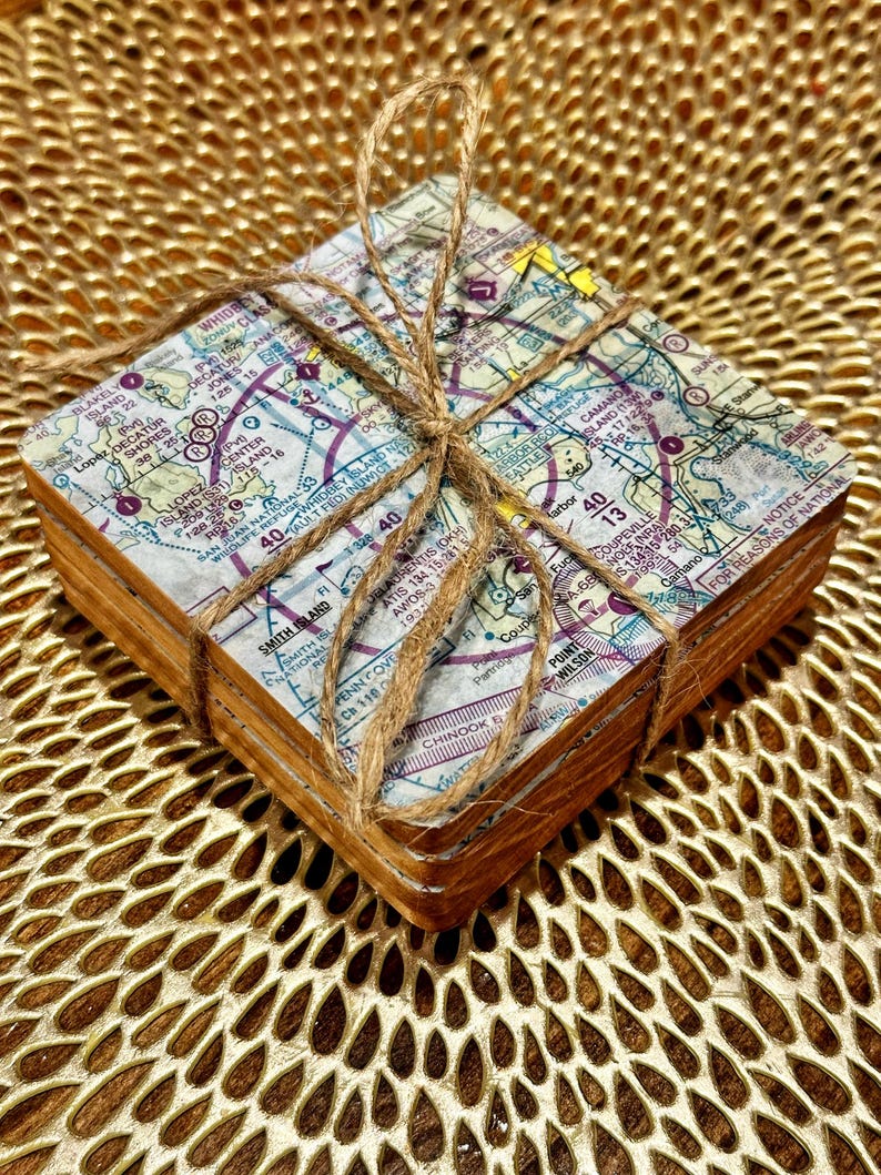 Aviation VFR Sectional Chart Wood Coasters Airport of Choice Set of 4 ...