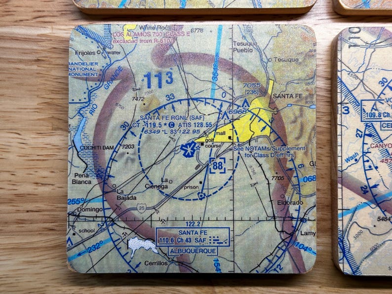 Aviation VFR Sectional Chart Wood Coasters Airport of Choice Set of 4 ...