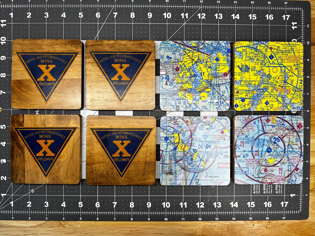 Aviation VFR Sectional Chart Wood Coasters Airport of Choice Set of 4 ...