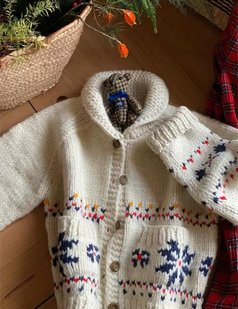 Japanese Gentle Sweater Vintage Style Jacquard Thick Coat Knitted ...