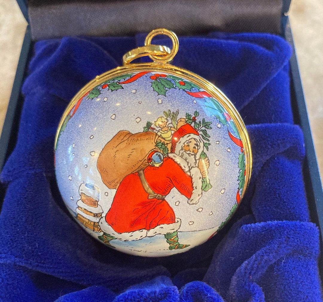 Halcyon Days Hand Painted Enamel Christmas Ornament Measures 1 3/4t X 1 ...