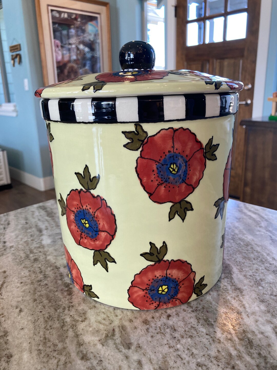 Large Round Flower Canister With Lid - Hand Painted - Measures 9 1/2"t ...