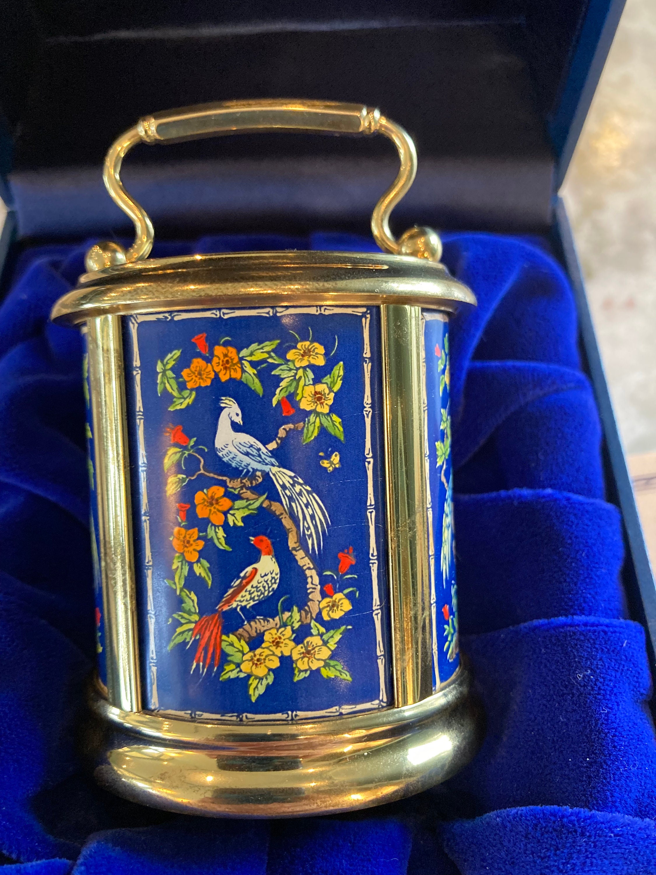 Halcyon Days Enamel "blue Face" Mini Carriage Clock With Swing Handle ...
