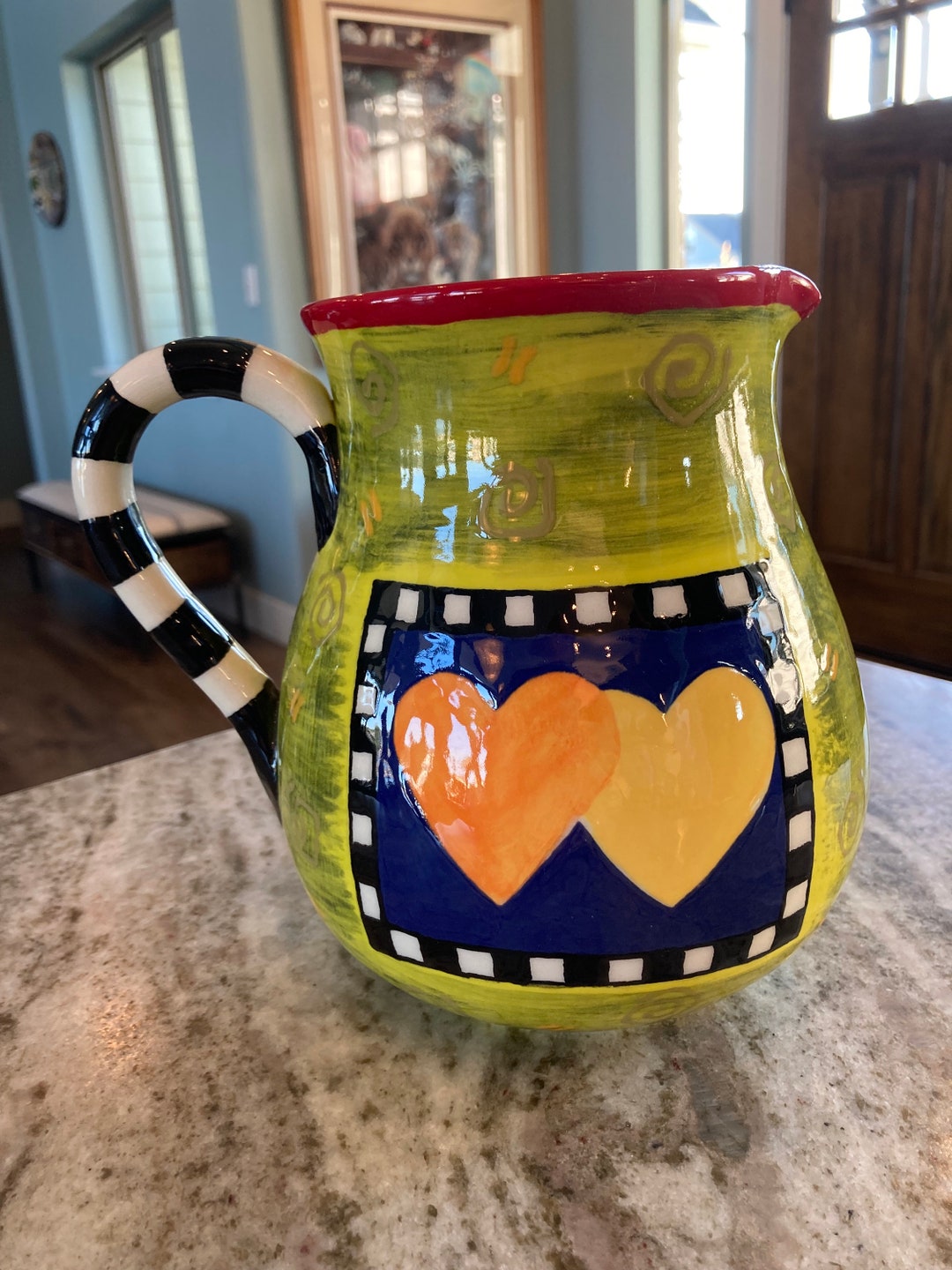 1 Liter Pitcher Two Hearts With Red Rim, Green Body and Checkered ...