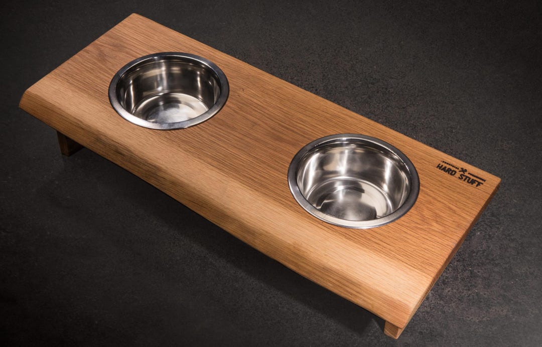 Pet Feeder Oak Double, Stainless Steel, Dog Feeder, Dog Buffet, Dog ...