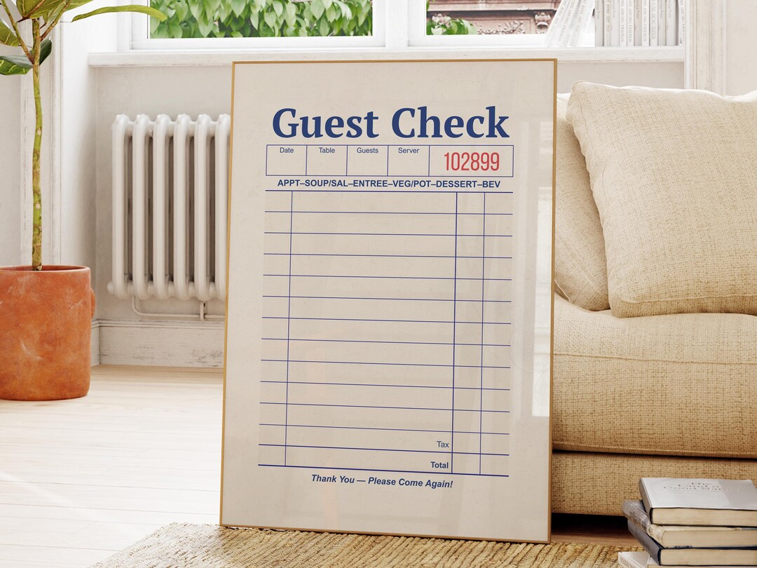 Blank Beige Guest Check Digital Wall Art Print, Neutral Cream & Blue ...