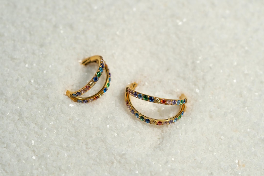 16G Rainbow Double Clicker Hoop Conch Earring Septum Ring Titanium Nose ...