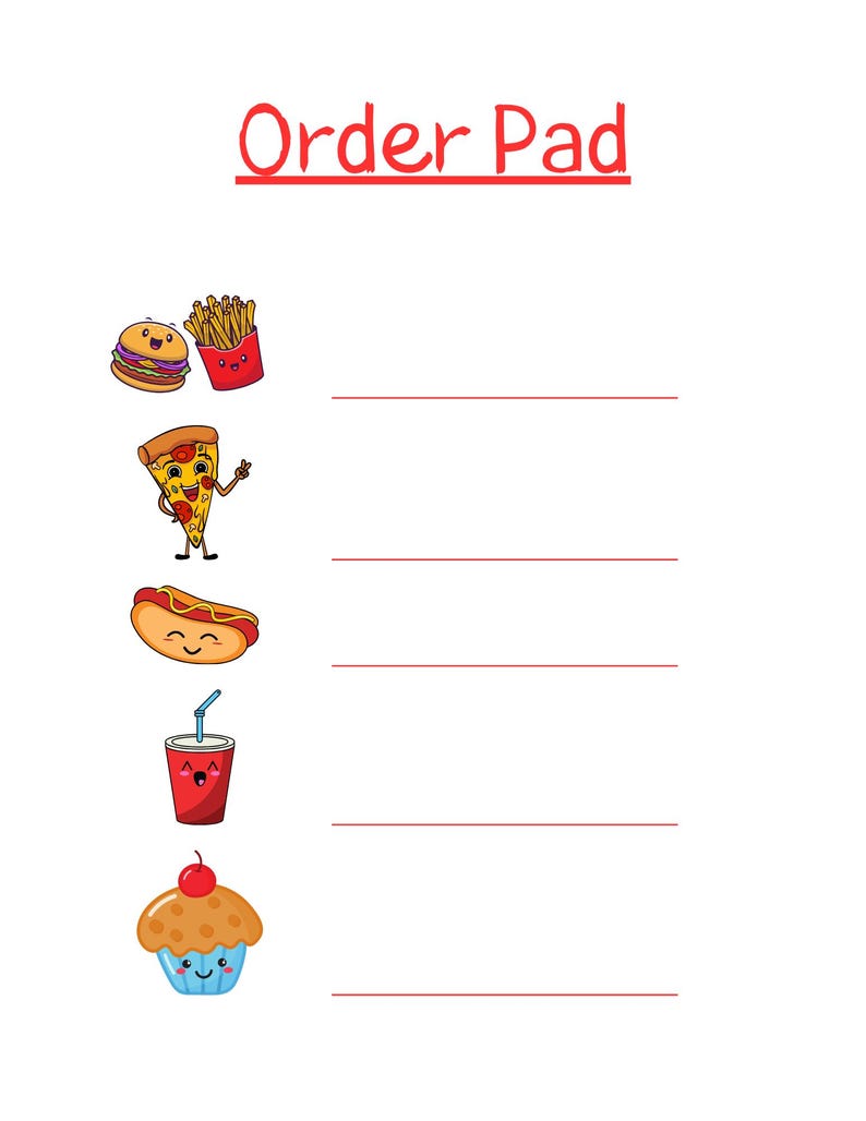 Pretend Play Preschool Menu & Order Pad Printable Set Restaurant ...