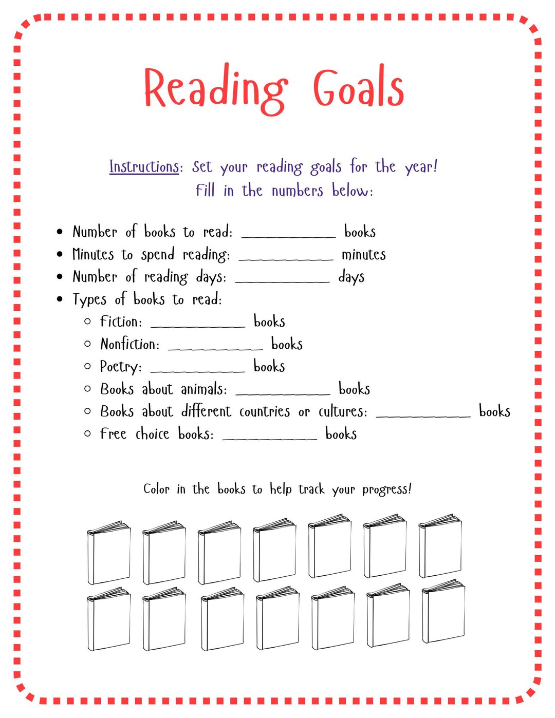 Yearly Reading Challenge Tracker Kids Reading Goals & Log Printable - Etsy