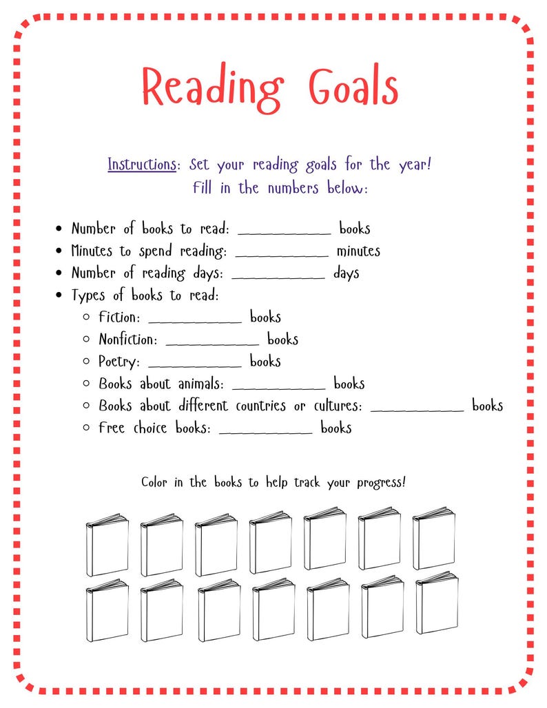 Yearly Reading Challenge Tracker Kids Reading Goals & Log Printable - Etsy
