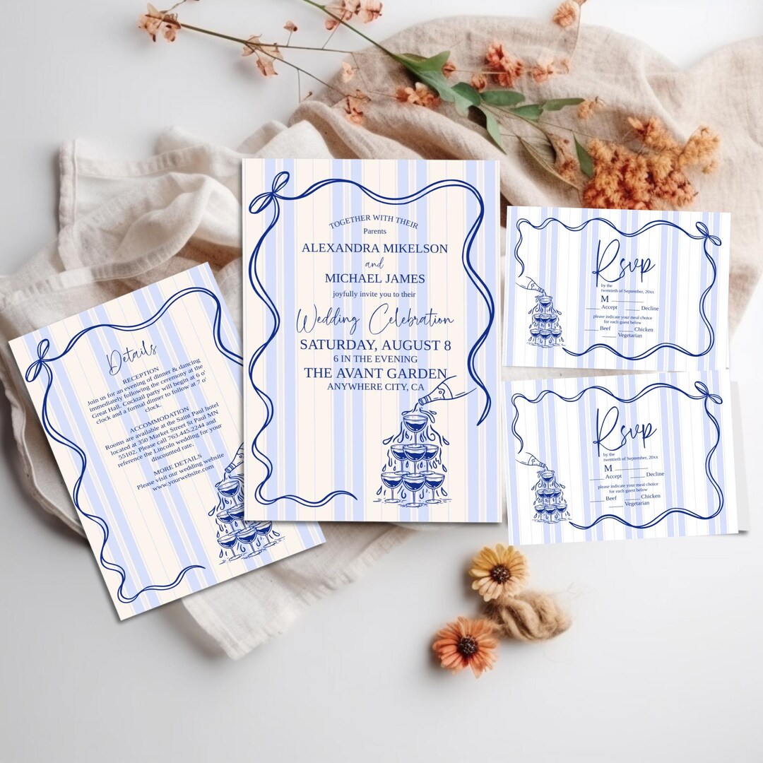 Editable Doodle Wedding Invitation Suite, Illustrative Wedding ...