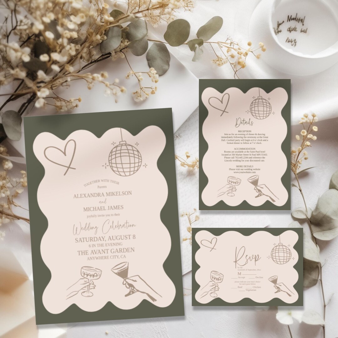 Editable Doodle Wedding Invitation Suite, Illustrative Wedding ...