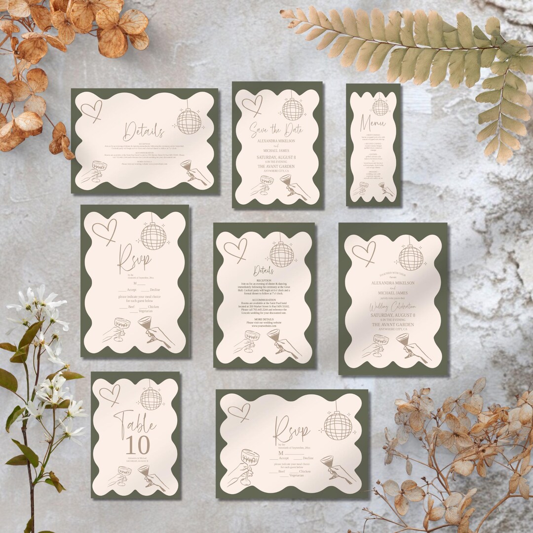 Editable Doodle Wedding Invitation Suite, Illustrative Wedding ...