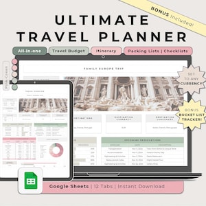 Ultimate Travel Planner Google Sheets Pink Green, Vacation Budget Tracker, Travel Itinerary ...