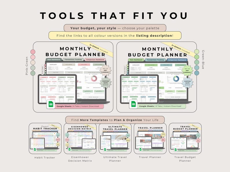 Budget Planner Google Sheets Multicolor, Monthly Paycheck Biweekly ...