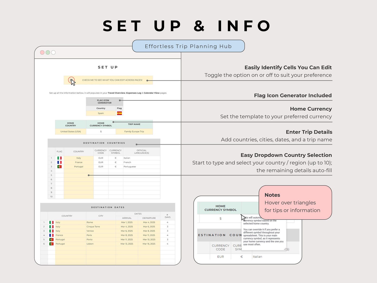 Ultimate Travel Planner Google Sheets Multicolor, Trip Budget Expenses ...