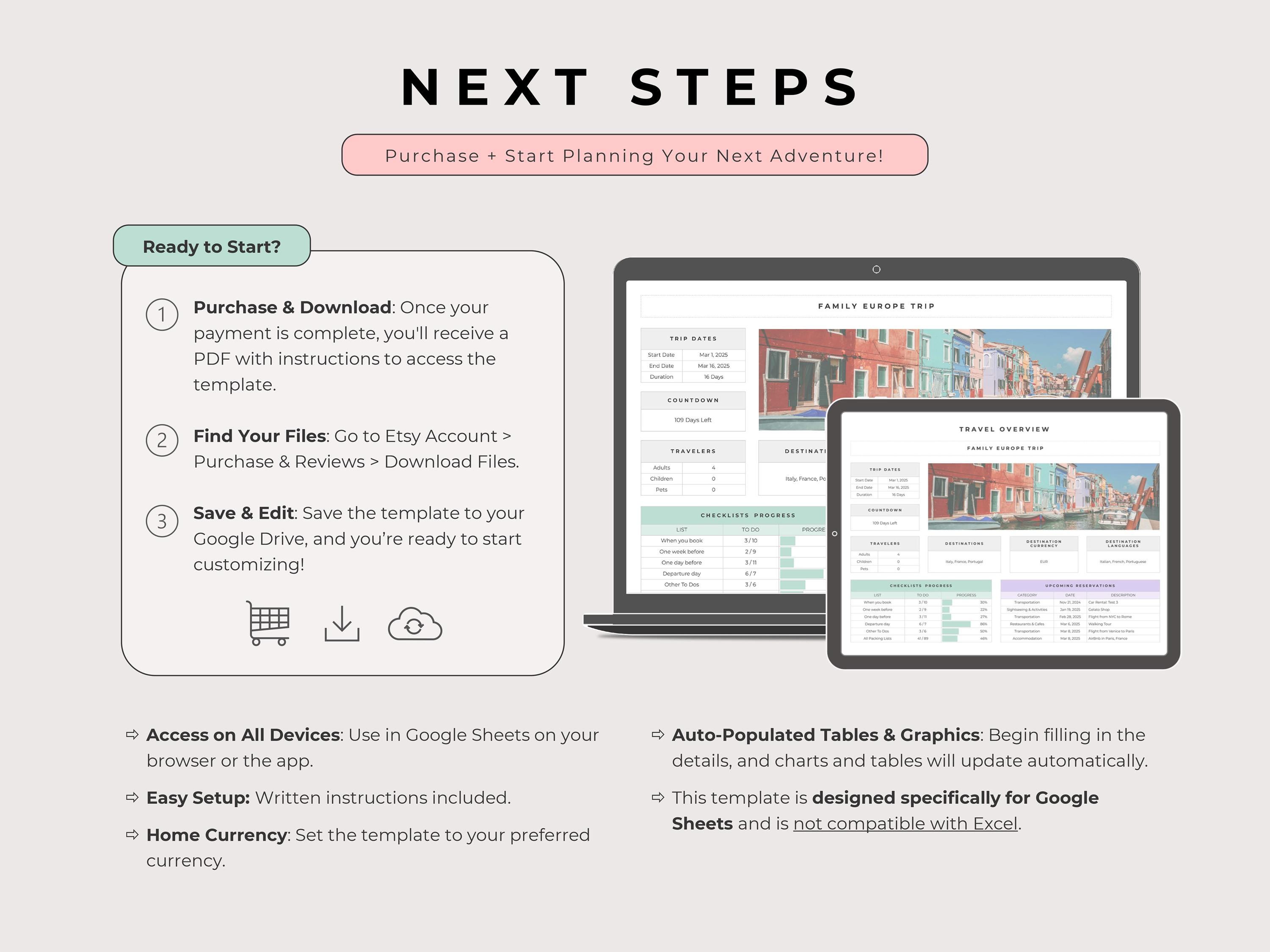 Travel Planner Spreadsheet Multicolor Template, Google Sheets Trip ...