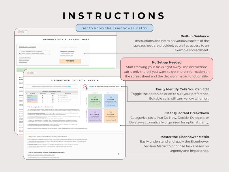 Eisenhower Decision Matrix Google Sheets Multicolor, to Do Task Tracker ...