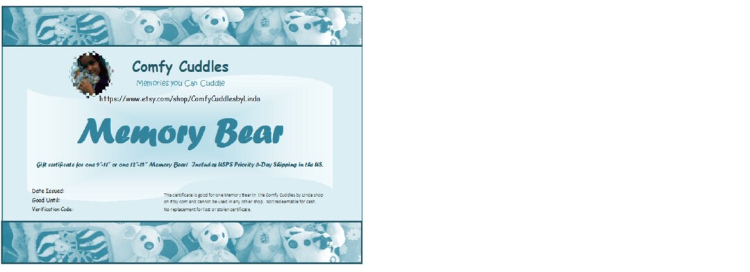 Memory Bear Gift Certificate Comfy Cuddles by Linda - Etsy
