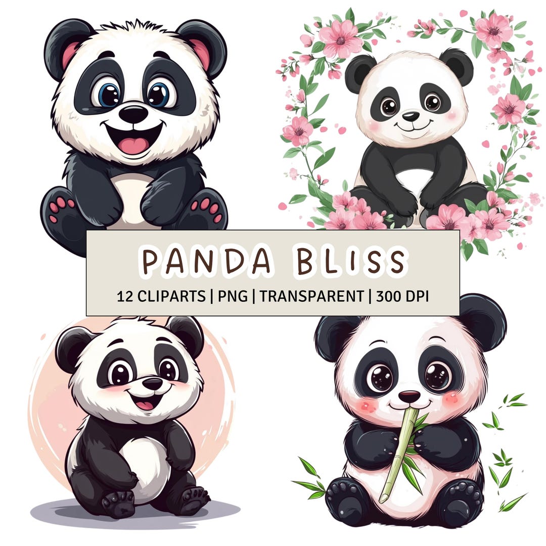 12 PNG, Cute Pandas, Clipart, Digital Download, Print, Commercial Use ...