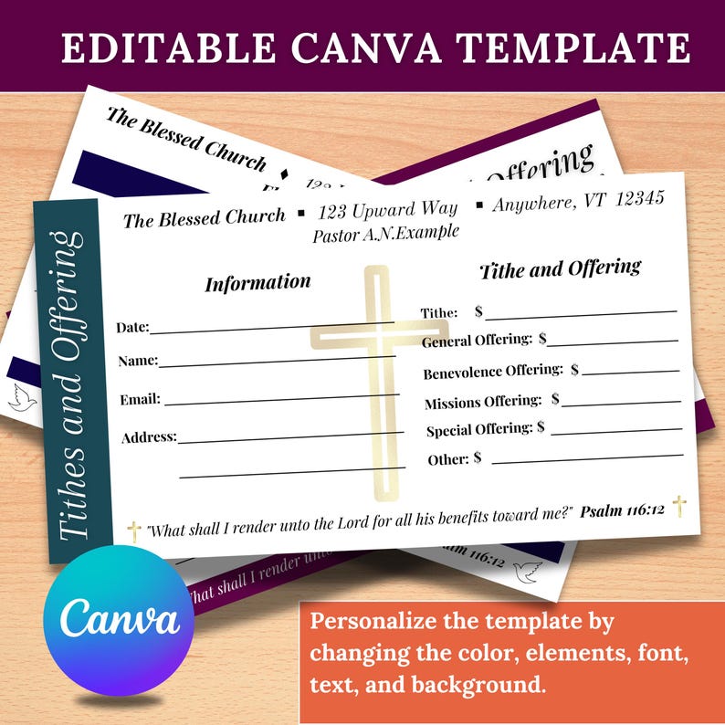 Tithing and Offering Envelope Template, Editable 6.5 X 3.625 Envelope ...
