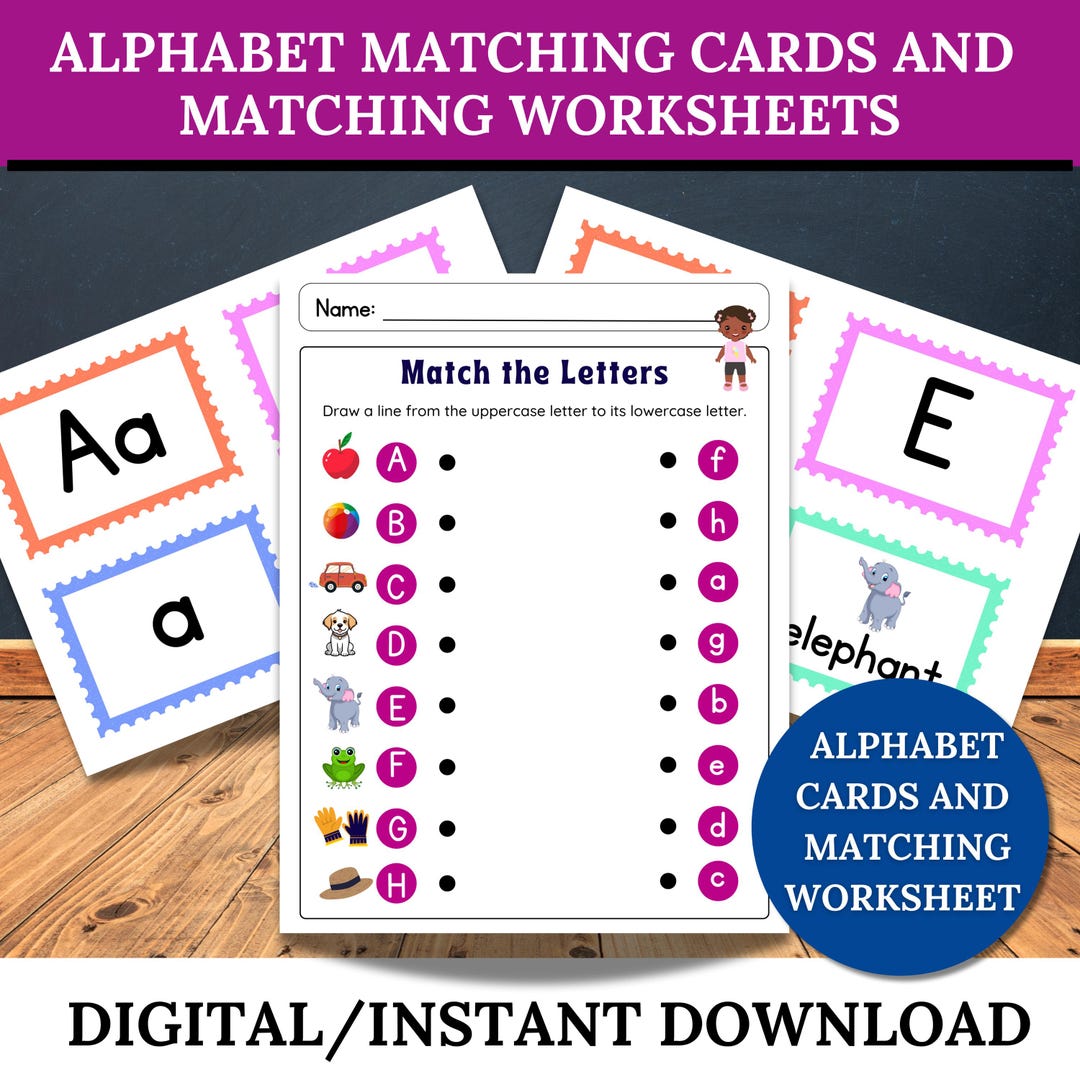Alphabet Matching Cards and Worksheets! Designed for Prek and K Use ...