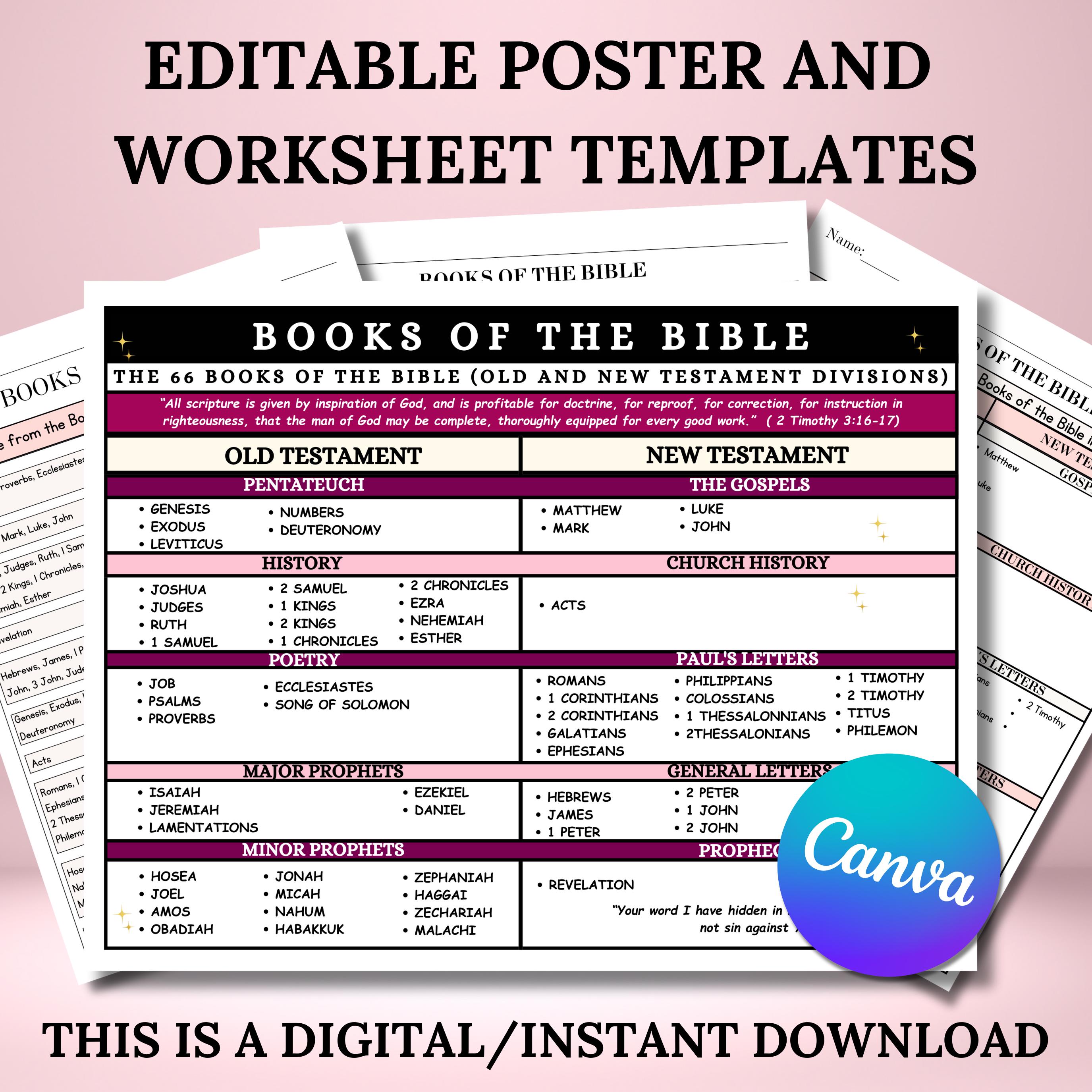 Books of the Bible: Poster and Worksheet Excellent Resource for ...