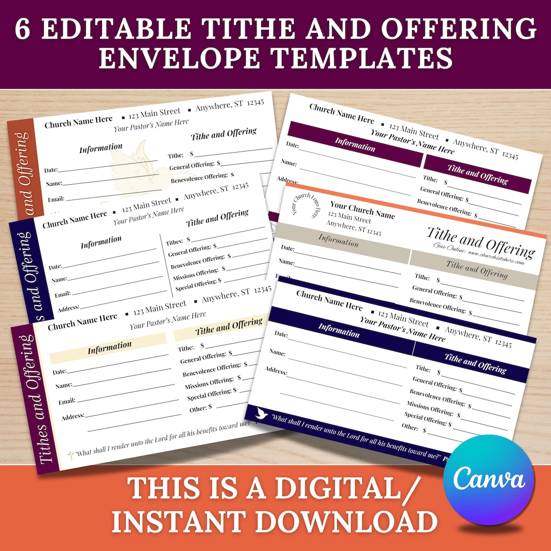 Tithing and Offering Envelope Template, Editable 6.5 X 3.625 Envelope ...
