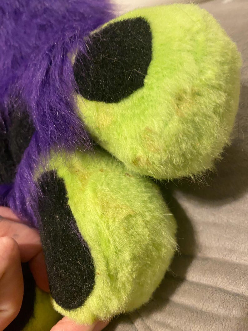 HQ Lined Purple and Neon Green Fursuit Hand Paws With Black Paw Pads ...