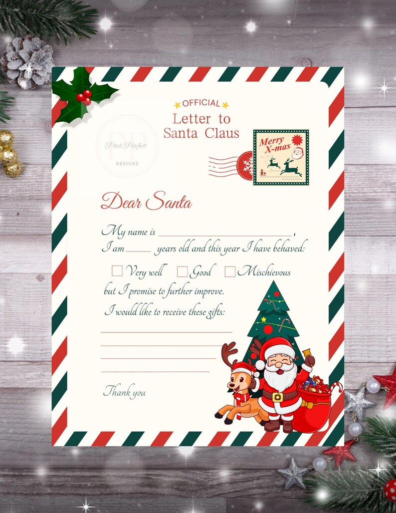 Letter to Santa Printable Santa Wish List Letters Christmas Letter Easy ...