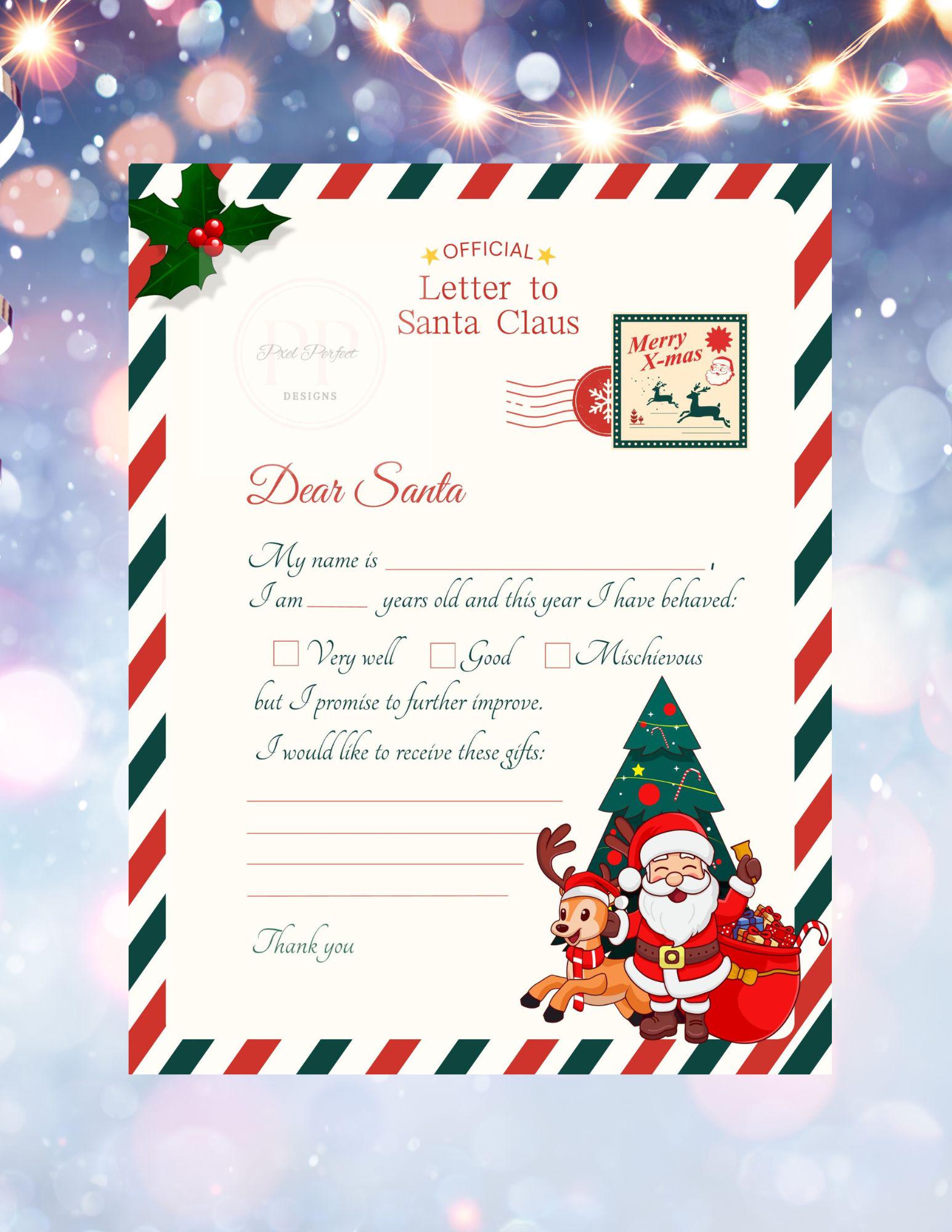 Letter to Santa Printable Santa Wish List Letters Christmas Letter Easy ...