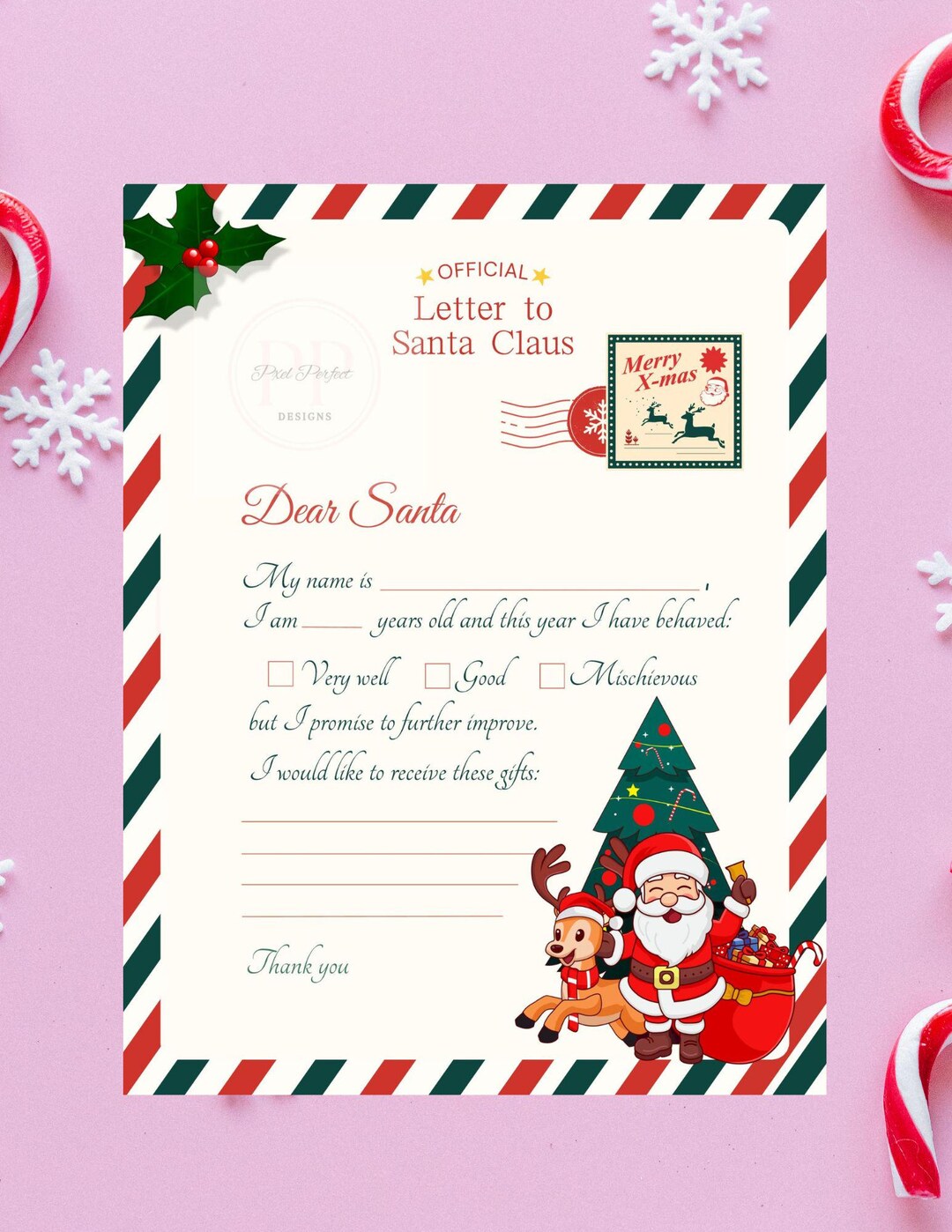 Letter to Santa Printable Santa Wish List Letters Christmas Letter Easy ...