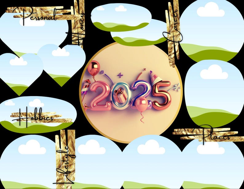 2025 Vision Board Templates | Editable Canva Templates | 5 Unique ...