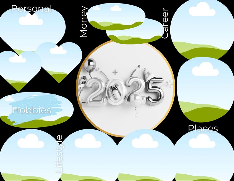 2025 Vision Board Templates | Editable Canva Templates | 5 Unique ...