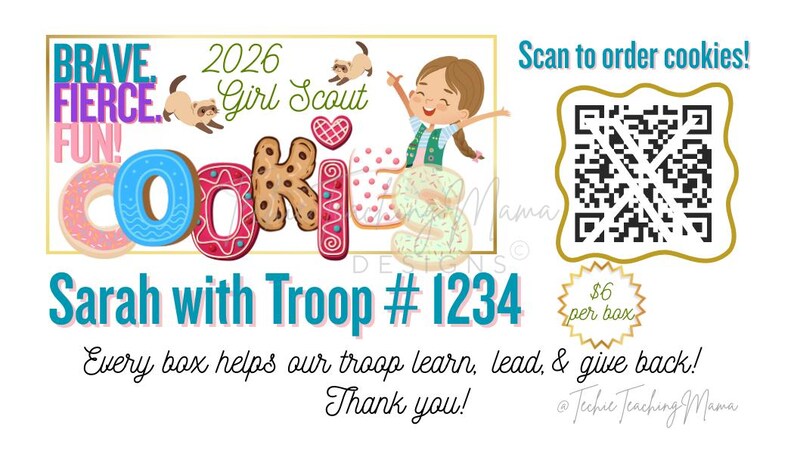 Custom Girl Scout Cookie Seller Business Card 2026 – Printable With QR ...