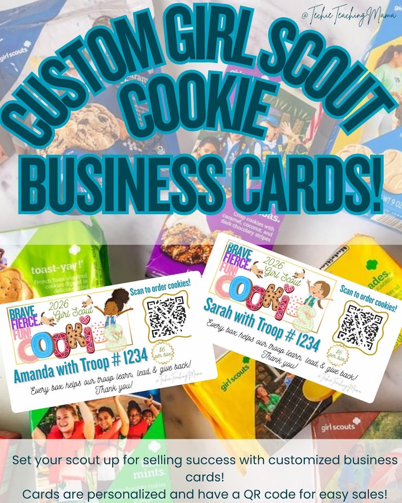 Custom Girl Scout Cookie Seller Business Card 2026 – Printable With QR ...