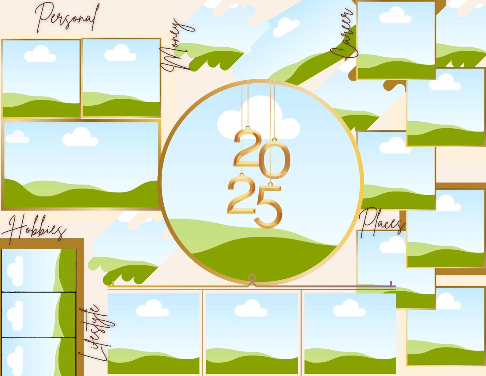 2025 Vision Board Templates | Editable Canva Templates | 5 Unique ...