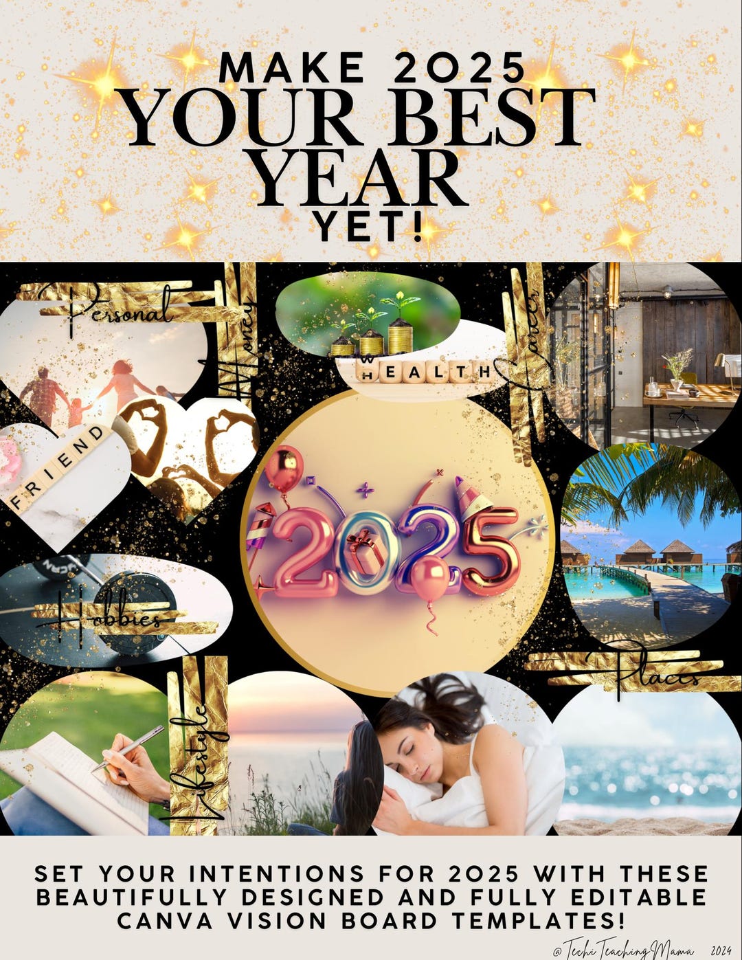 2025 Vision Board Templates Editable Canva Templates 5 Unique Designs ...