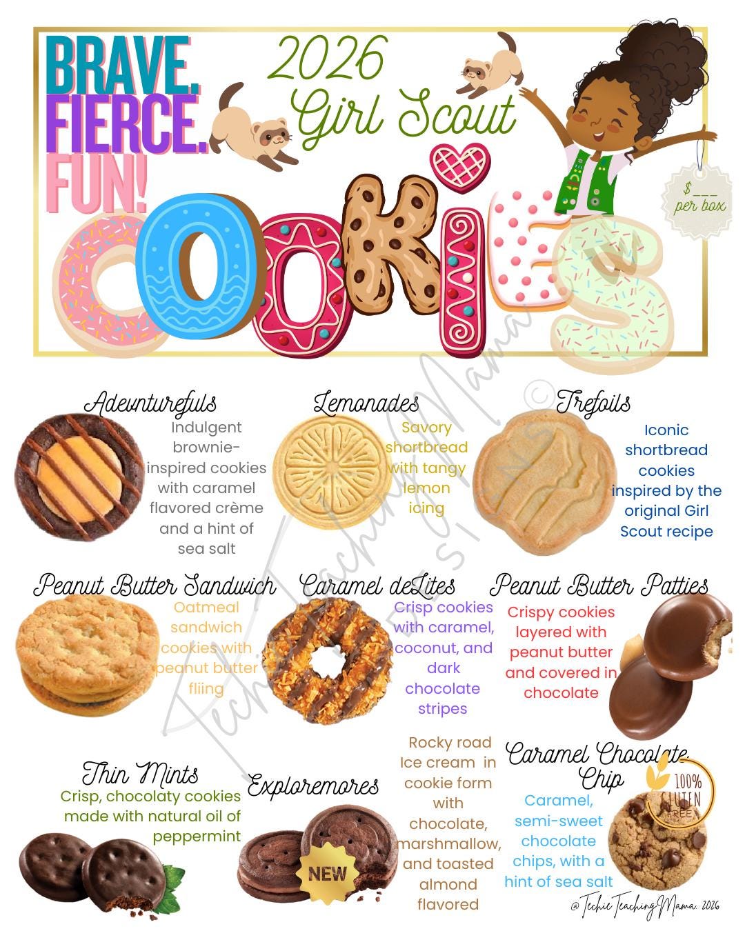 2026 Girl Scout Cookie Menu Poster – ABC Bakers – Printable Cookie ...