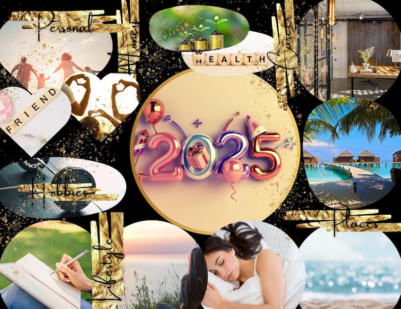 2025 Vision Board Templates | Editable Canva Templates | 5 Unique ...