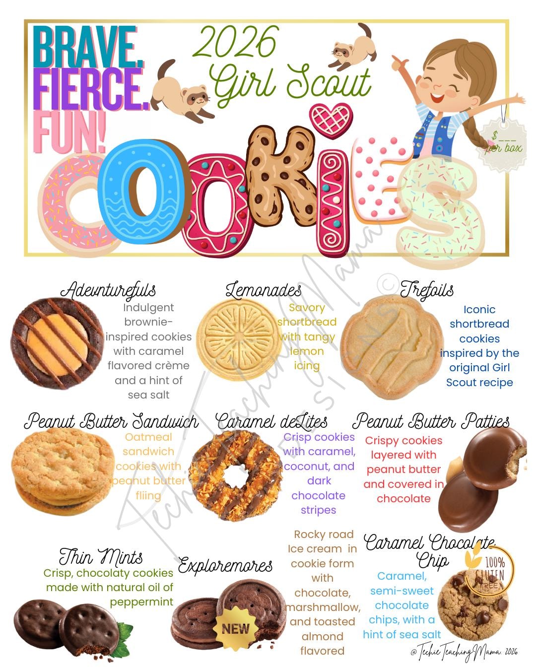 2026 Girl Scout Cookie Menu Poster – ABC Bakers – Printable Cookie ...