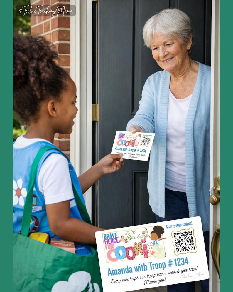 Custom Girl Scout Cookie Seller Business Card 2026 – Printable With QR ...