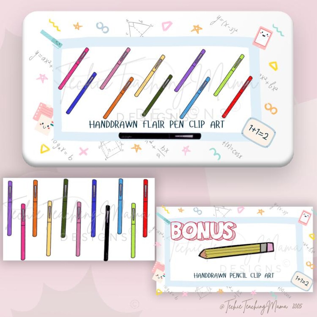 Hand-drawn Flair Pen Clip Art – 11 Colors With Bonus Pencil Clip Art I ...