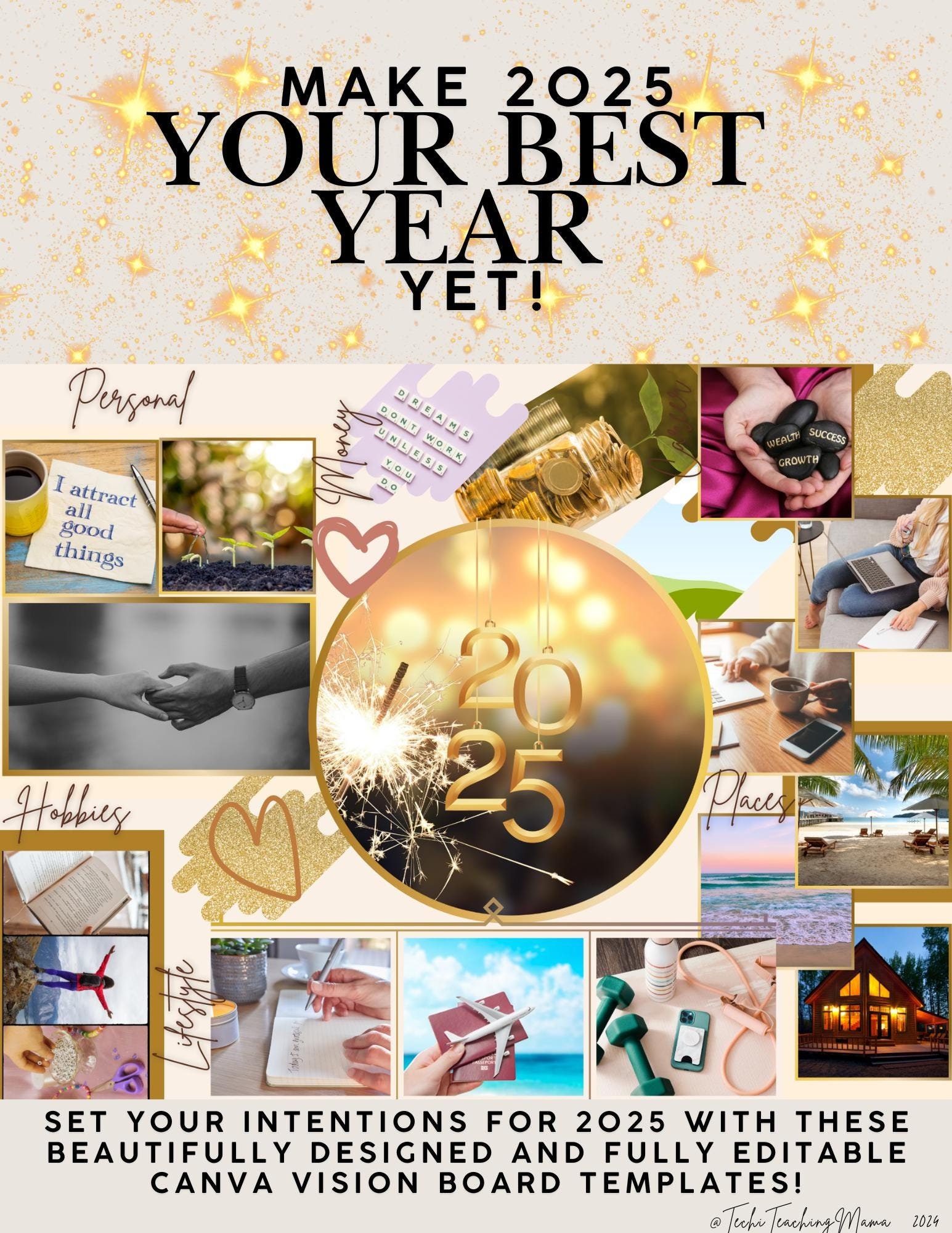 2025 Vision Board Templates | Editable Canva Templates | 5 Unique ...
