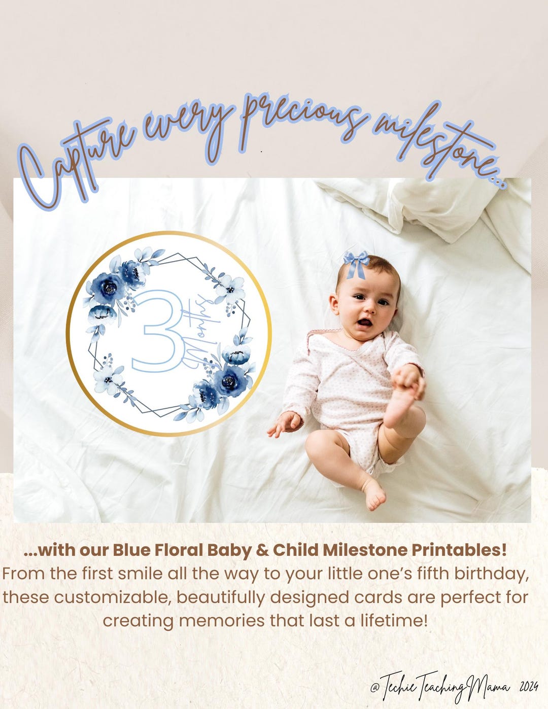 Blue Floral Baby Milestone Printables | Monthly & Yearly Milestones | 1 ...