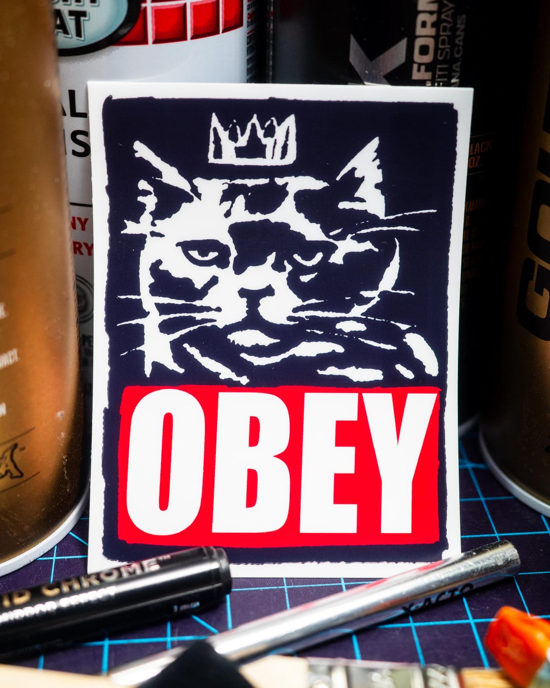 OBEY CAT Sticker: Matte / Gloss Laminated Vinyl Street Art Sticker - Etsy