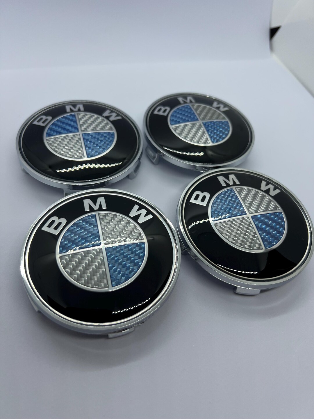 BMW 68mm Blue/white Real Carbon Hubcaps, BMW Wheel Caps, BMW ...