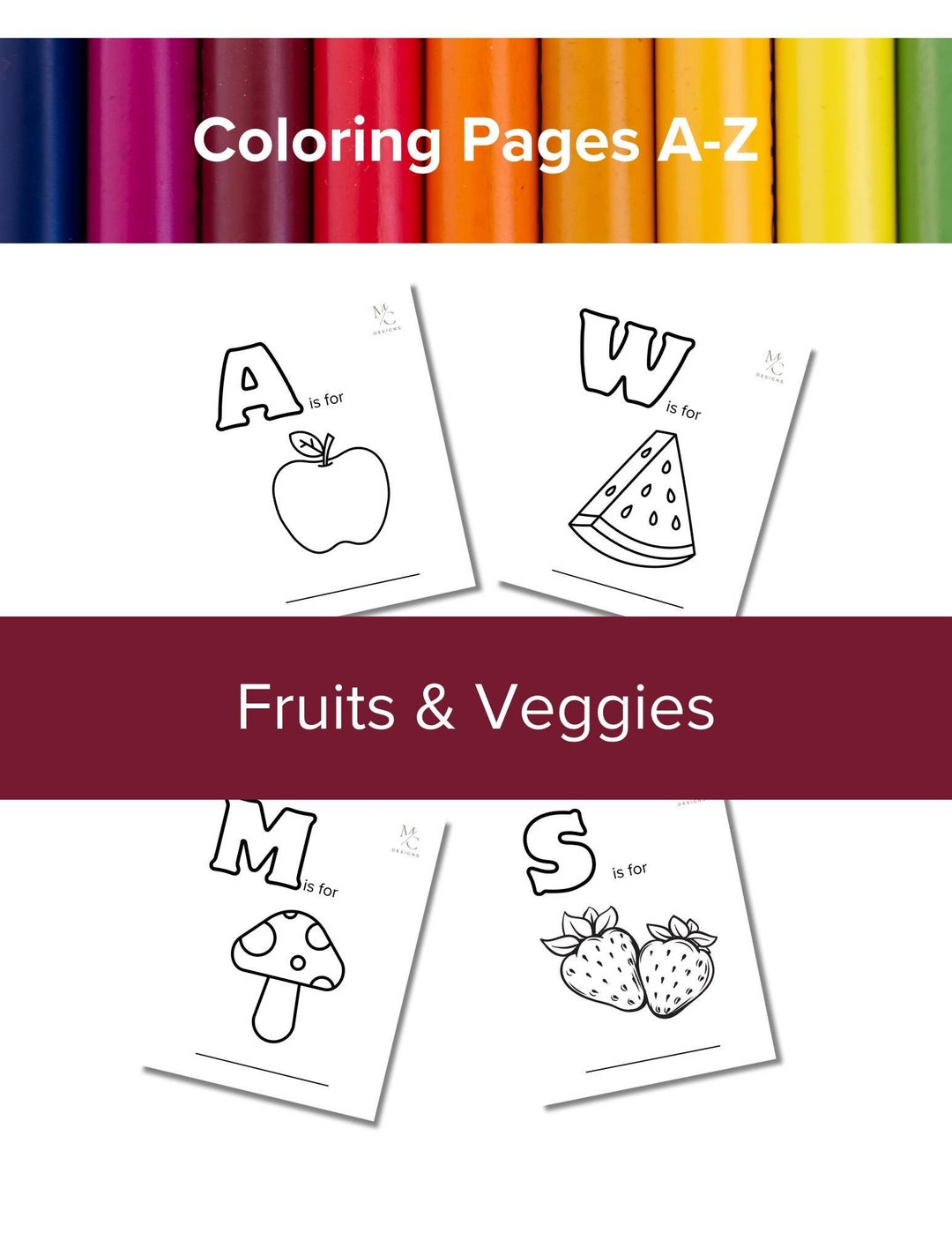 Coloring Pages: Fruits and Veggies A-Z - Etsy